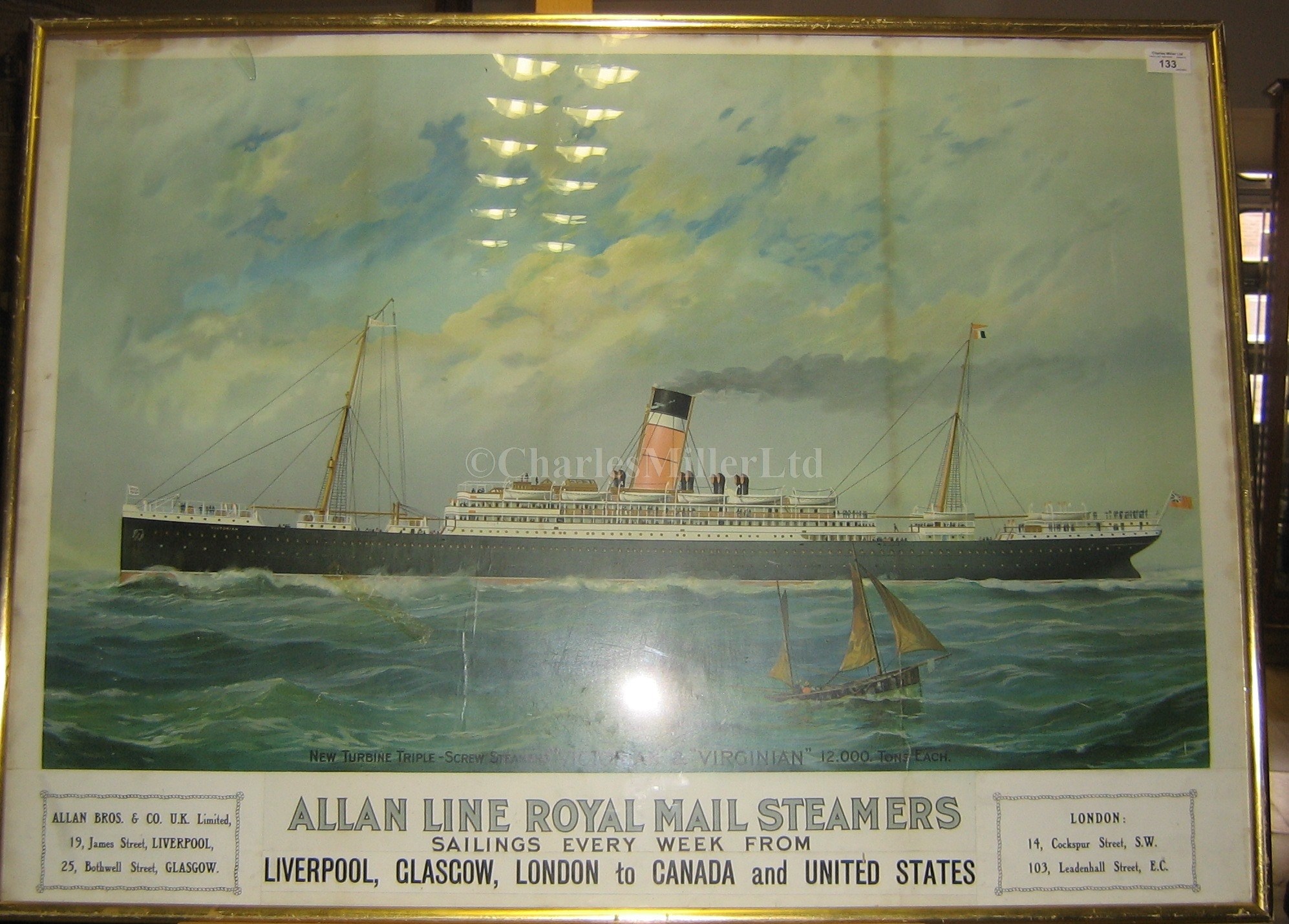 Lot 133 - AN ALLAN LINE POSTER FOR THE S.S. VIRGINIAN,