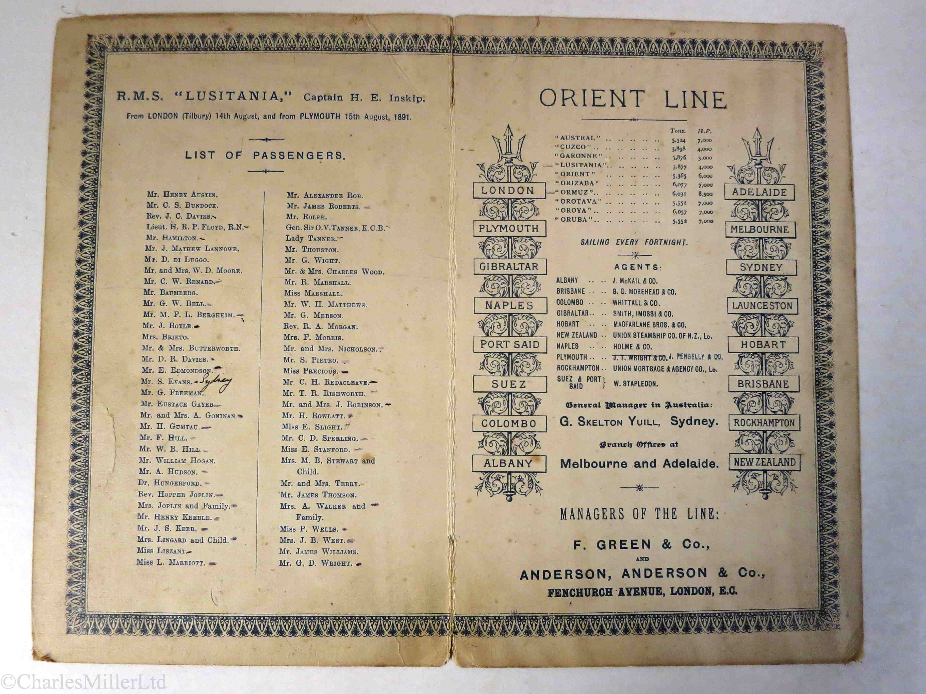Lot 78 - ORIENT LINE: PASSENGER LIST FOR THE R.M.S.