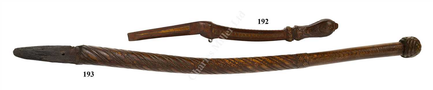 Lot 192 - AN ATTRACTIVELY CARVED WOODEN TILLER