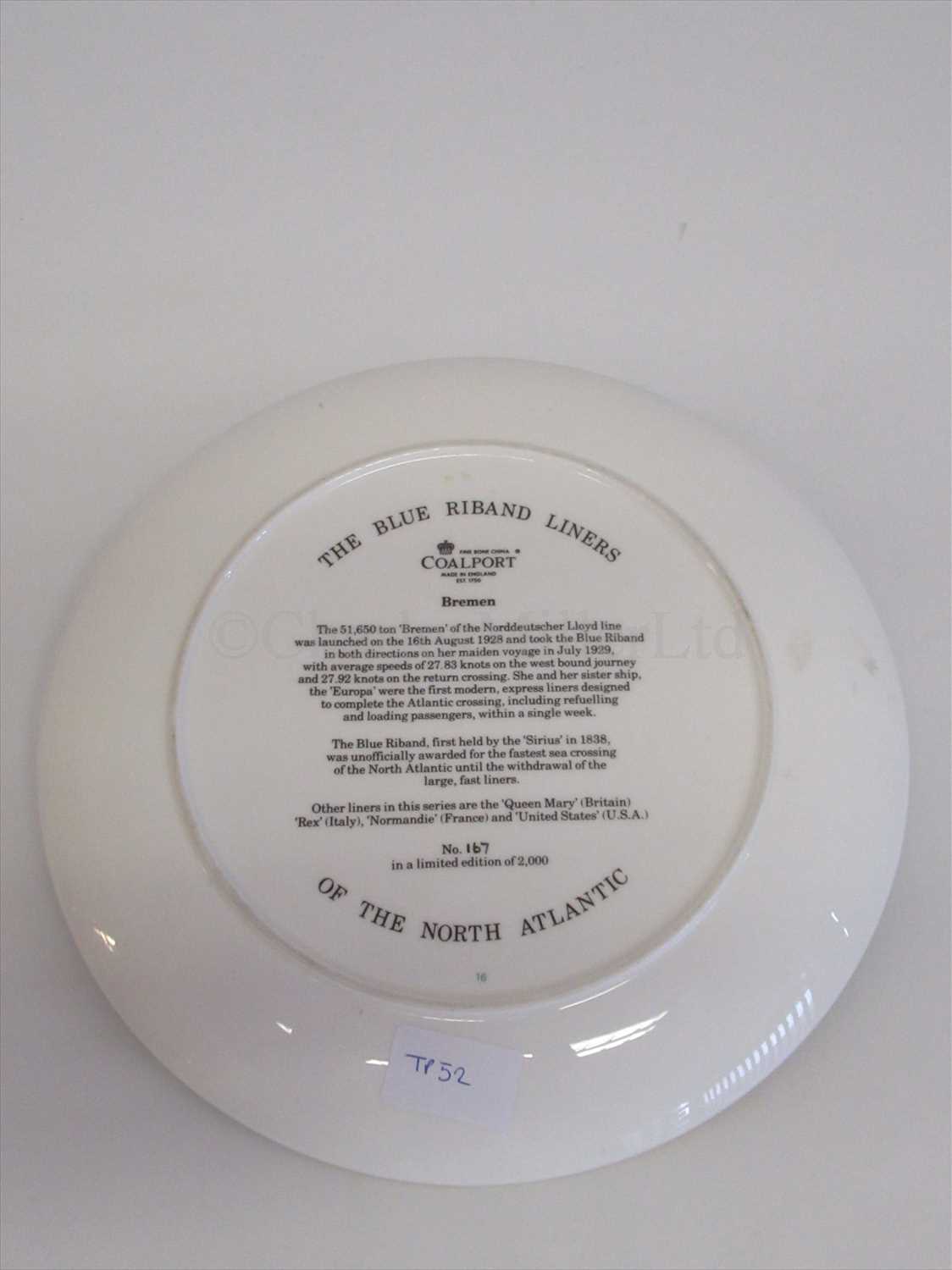 Lot 7 - Blue Riband Liners: A souvenir picture plate