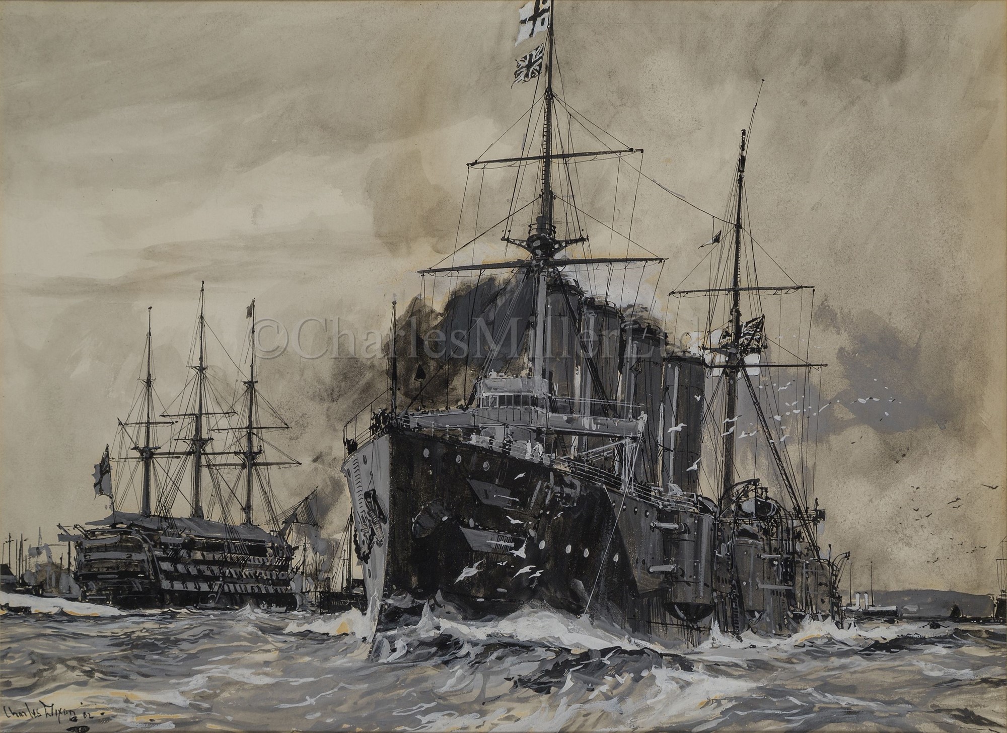Lot 99 - CHARLES DIXON (BRITISH, 1872-1934): H.M.S.
