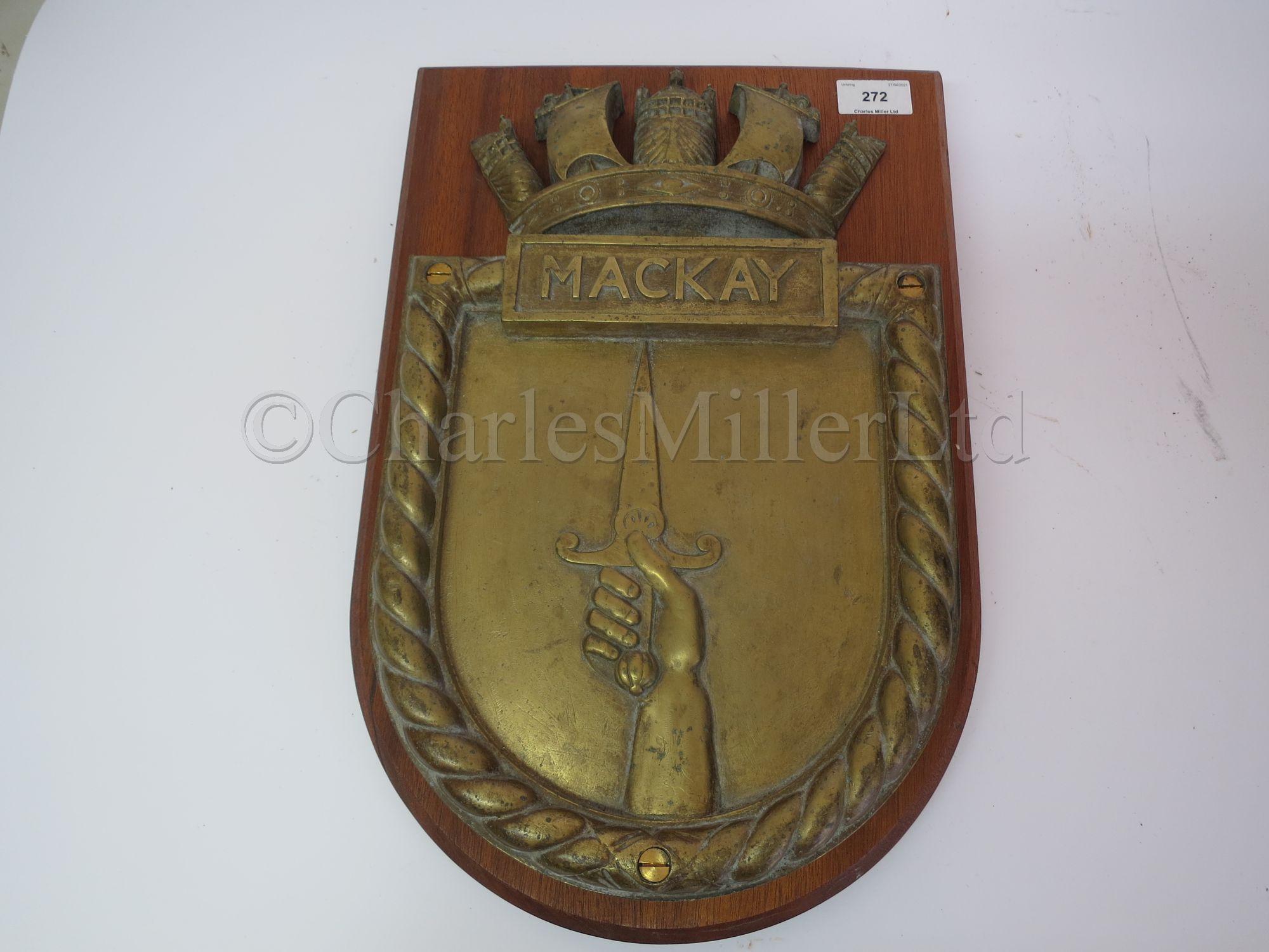 Lot 272 - THE SCREEN BADGE FROM H.M.S. MACKAY, 1919