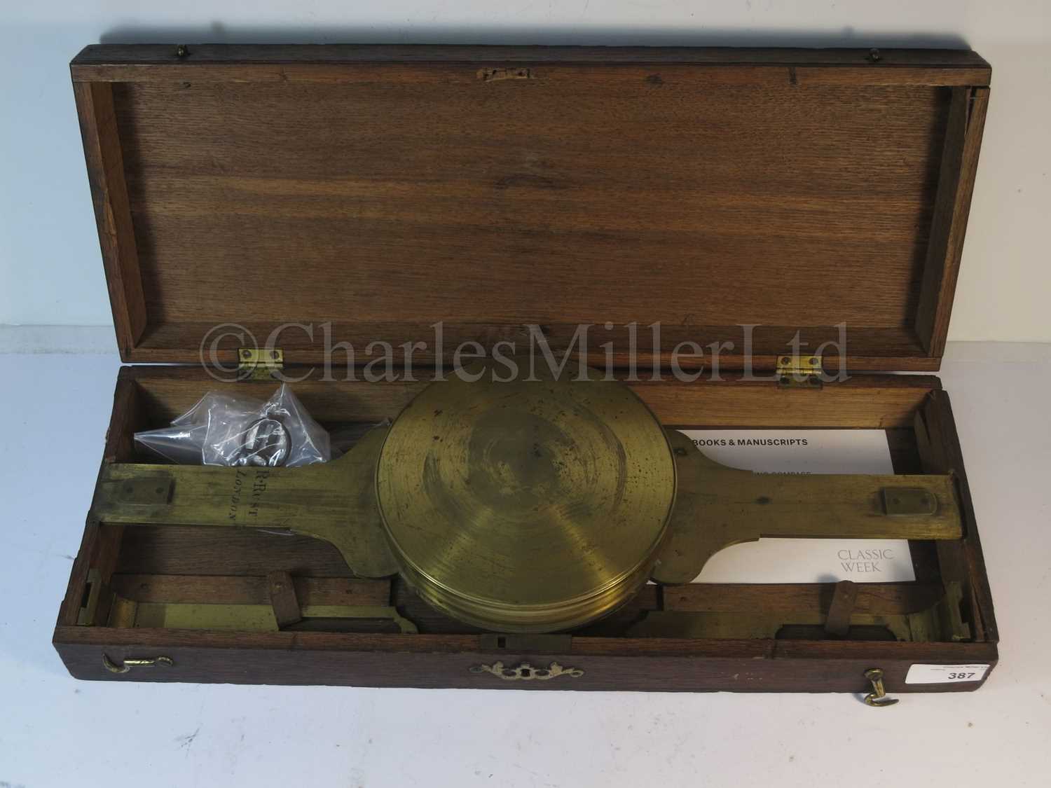 Lot 387 - A FINE BRASS MINER’S SURVEYING COMPASS BY