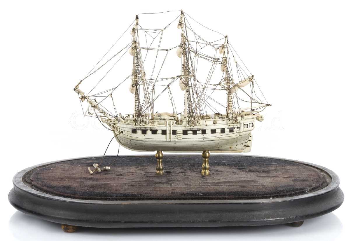 Lot 183 - A PRISONER OF WAR STYLE BONE SHIP MODEL