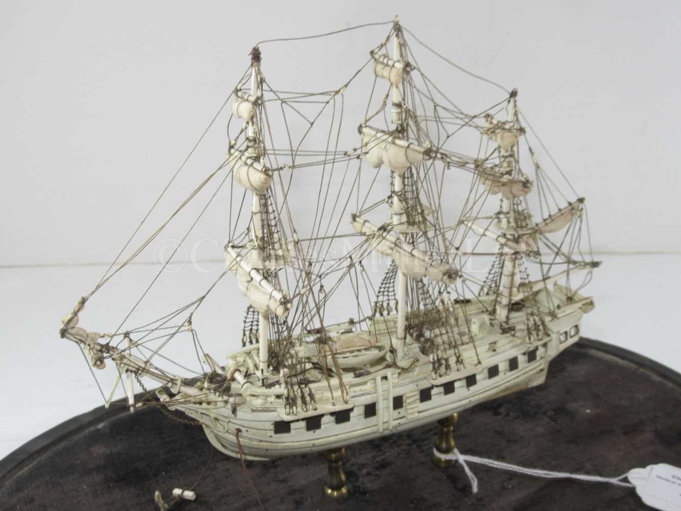 Lot 183 - A PRISONER OF WAR STYLE BONE SHIP MODEL