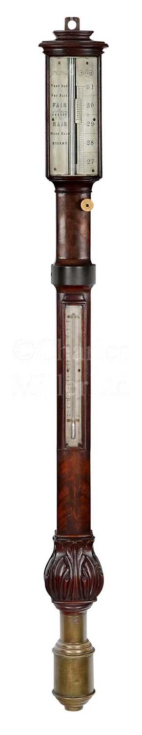 Lot 350 - A FINE BOW FRONT MARINE BAROMETER BY J.B. LE