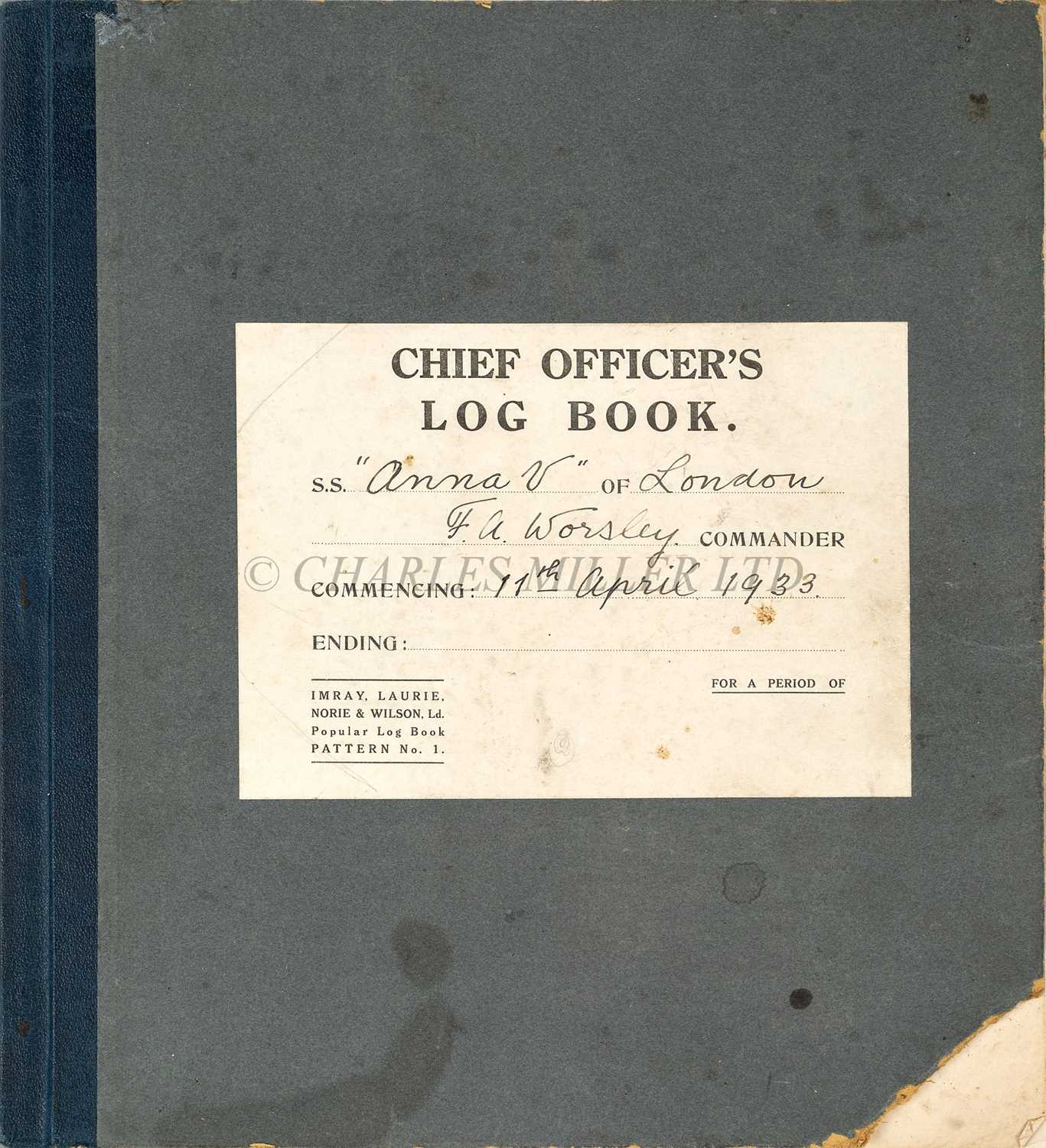Lot 208 - FRANK WORSLEY'S LOG BOOK FROM THE S.S. 'ANNA