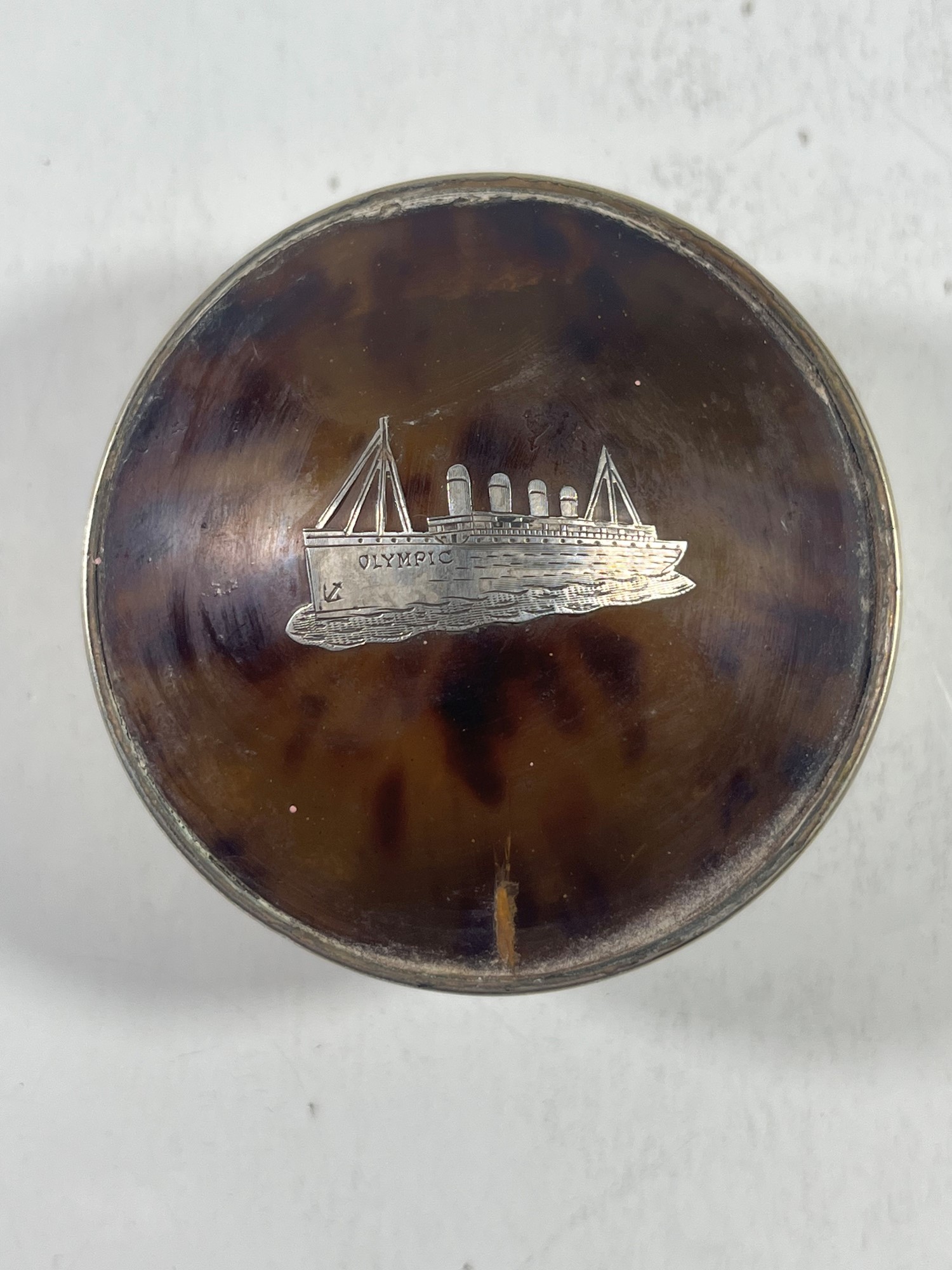 Lot 43 - A SOUVENIR PILL BOX FROM THE R.M.S. 'OLYMPIC',