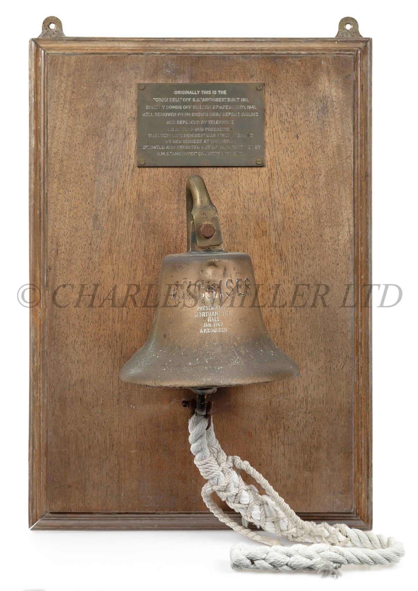 Lot 184 - THE CROW'S NEST BELL OFF THE S.S. 'ANCHISES',