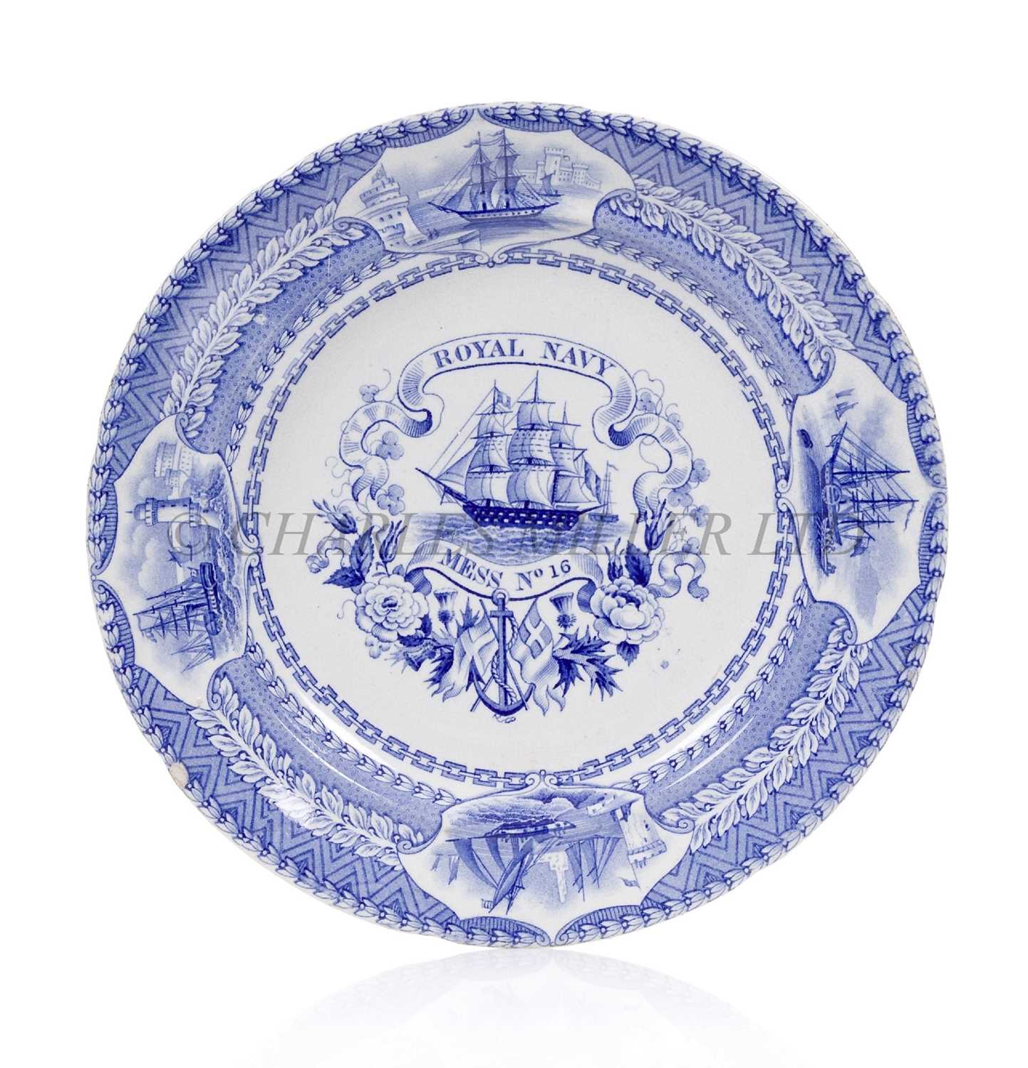 Lot 194 - A RARE BLUE AND WHITE NAVAL MESS PLATE,