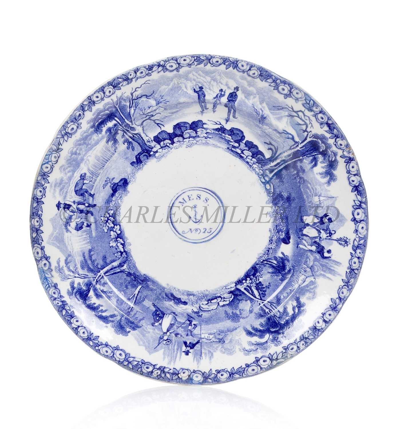 Lot 195 - A RARE BLUE AND WHITE NAVAL MESS PLATE WITH