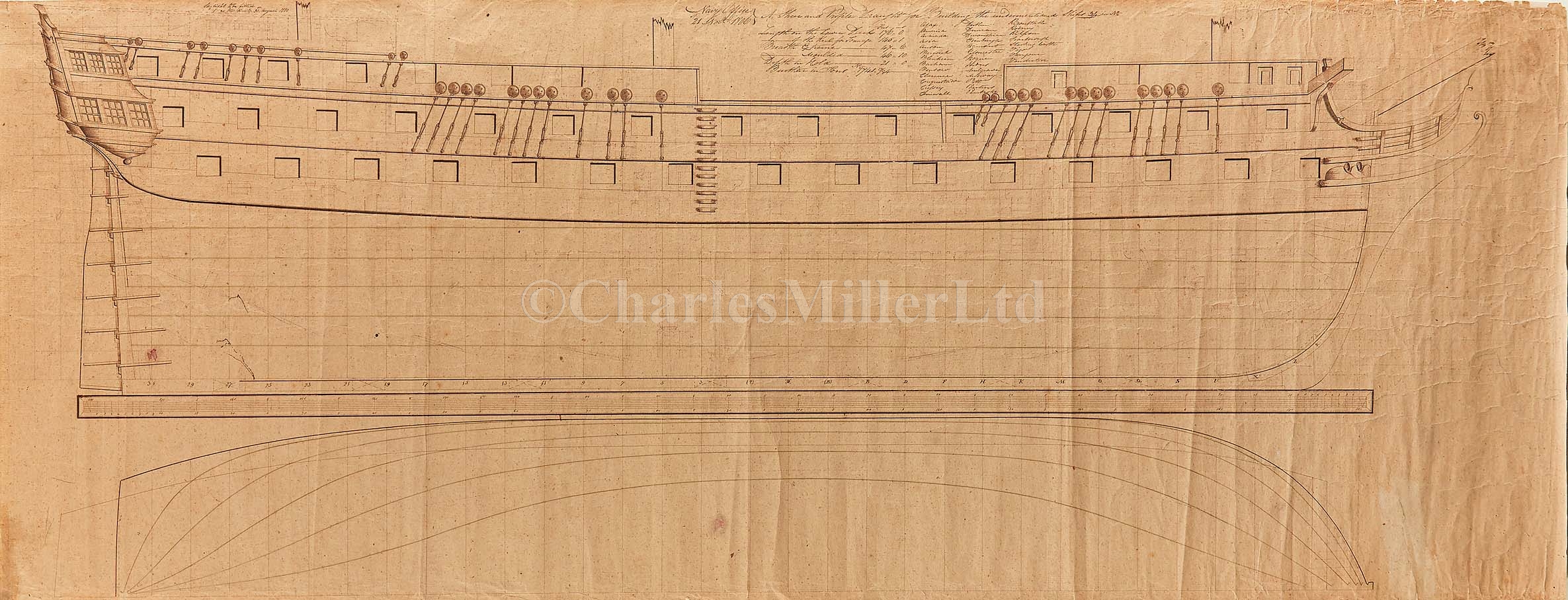Lot 27 - AN ADMIRALTY SHEER DRAUGHT PROFILE PLAN FOR...