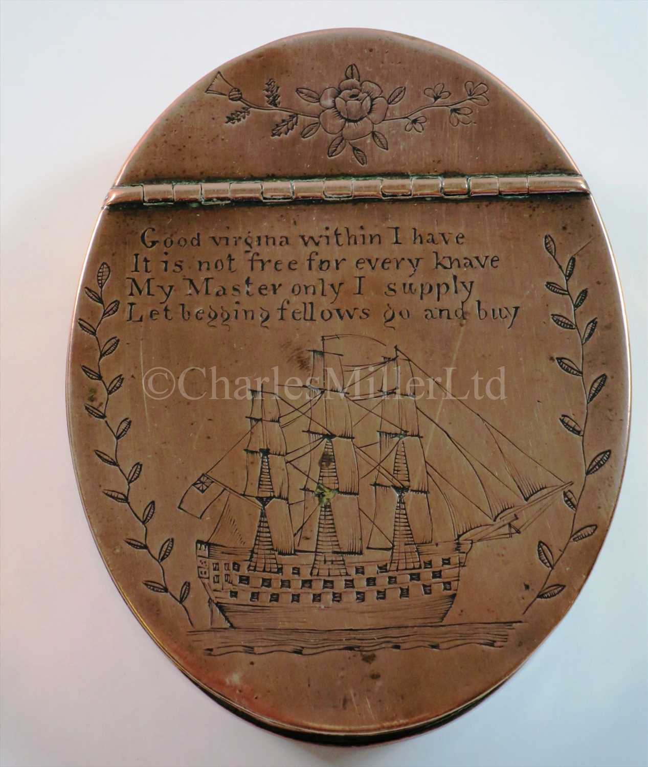 Lot 210 - A 19TH-CENTURY ENGRAVED COPPER SAILOR'S...