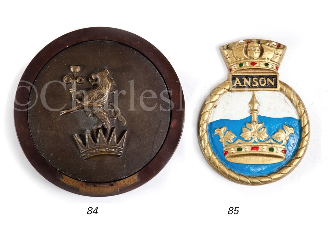 Lot 85 - A BRONZE BOAT BADGE FROM THE BATTLESHIP H.M.S.
