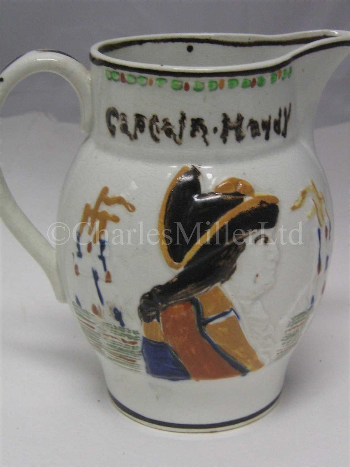 Lot 40 - A 19TH-CENTURY PRATTWARE JUG COMMEMORATING...